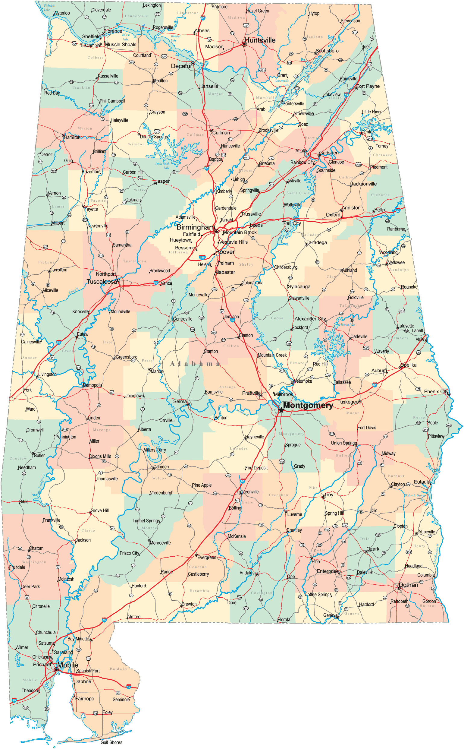 Alabama County Map With Interstates Map Of Alabama Test Your Skills Alabama County Map With Interstates Map Of Alabama Test Your Skills