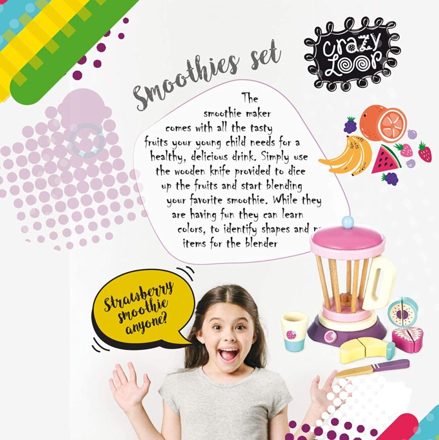 Smooth Moves: 8 Pc Wooden Smoothie Maker Toy – Play Set Includes ...