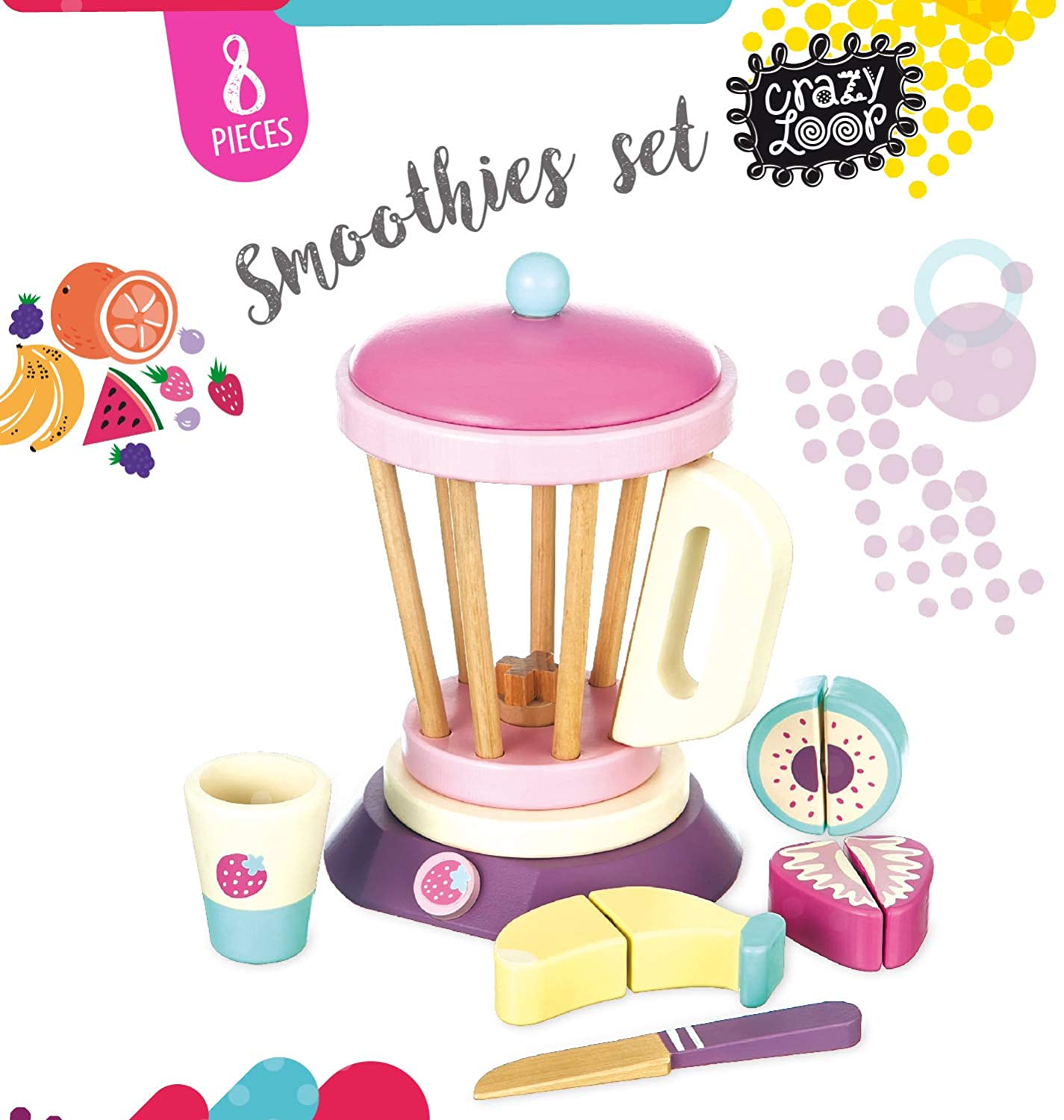 Smooth Moves: 8 Pc Wooden Smoothie Maker Toy – Play Set Includes ...
