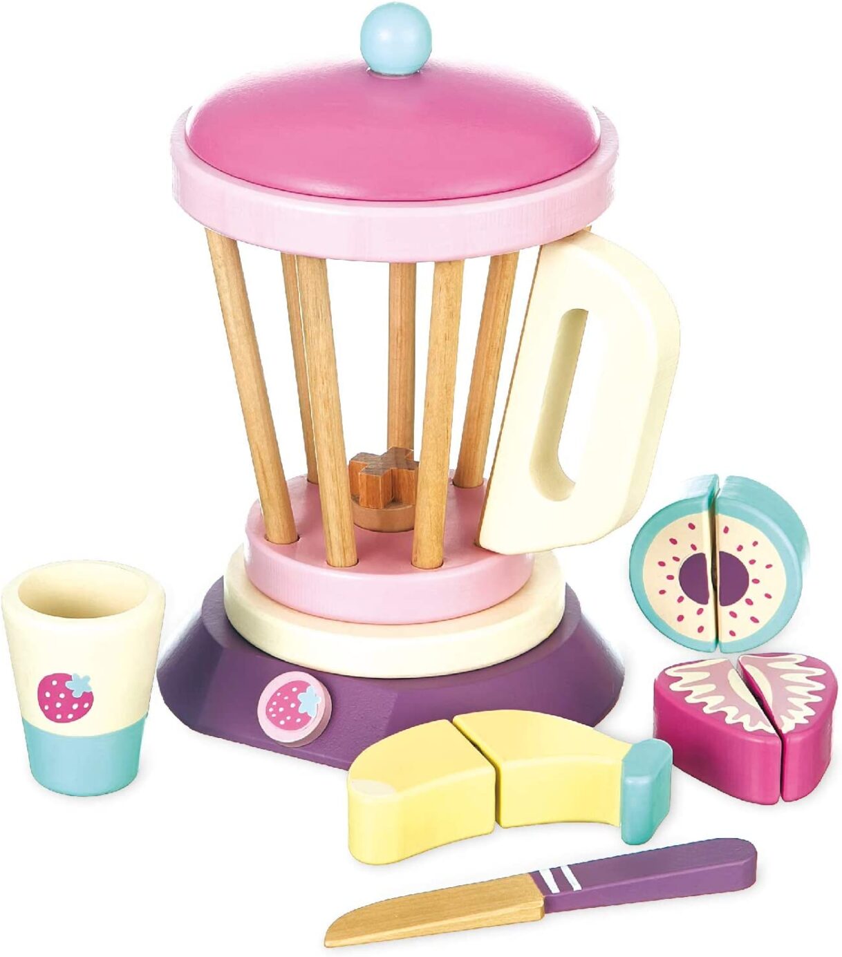 Smooth Moves: 8 Pc Wooden Smoothie Maker Toy – Play Set Includes ...