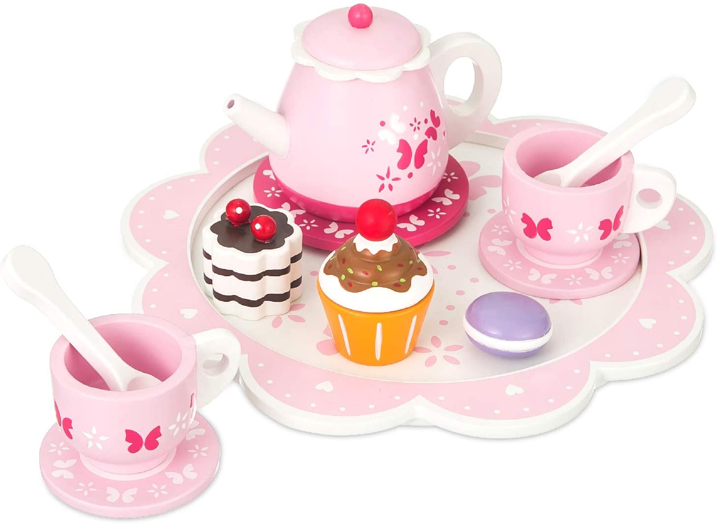 Tea Party Hard: 13 Pc Wooden Tea Set Toy with Tea Pot, Carrying Tray ...