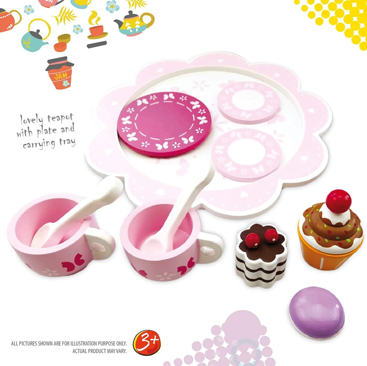 Tea Party Hard: 13 Pc Wooden Tea Set Toy with Tea Pot, Carrying Tray ...