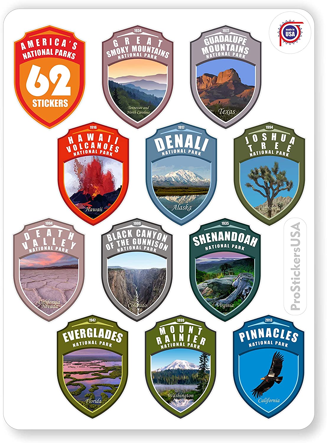 1.4 x 2.0″ Shields Collection Sticker Set – 62 National Parks USA ...