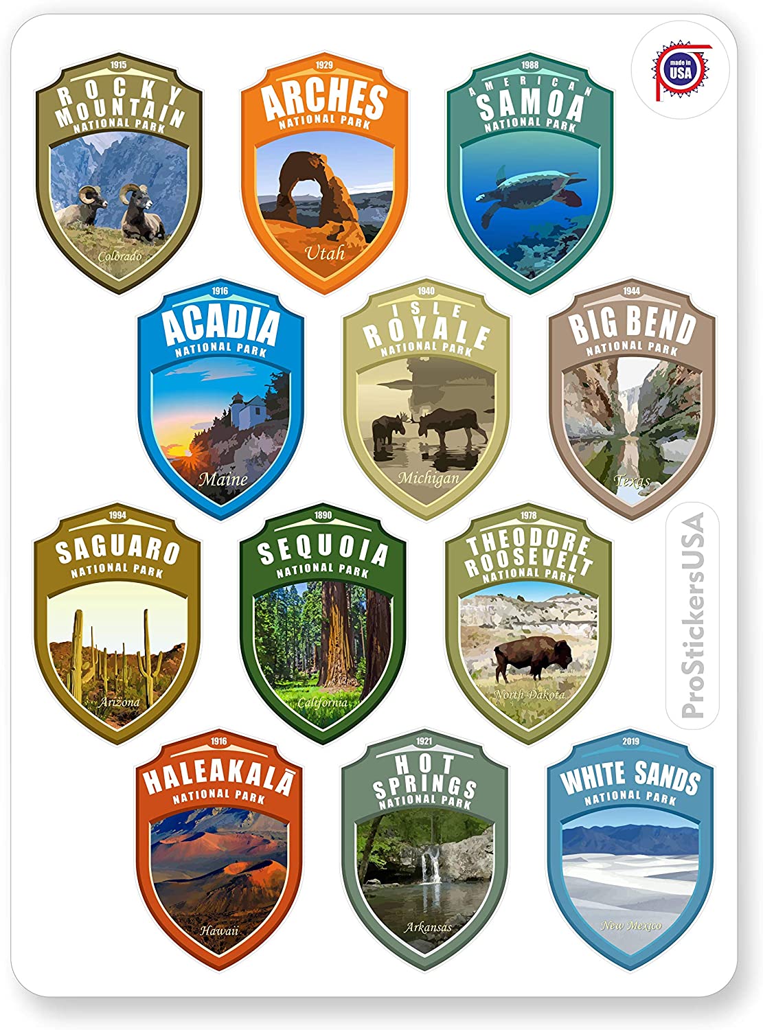 1.4 x 2.0″ Shields Collection Sticker Set – 62 National Parks USA ...