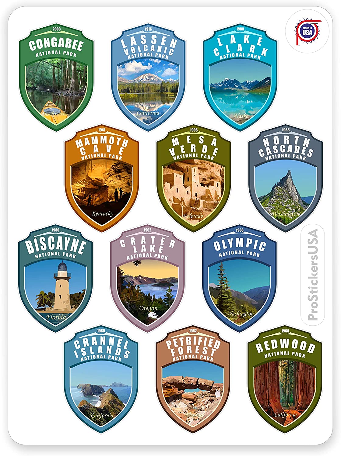 1.4 x 2.0″ Shields Collection Sticker Set – 62 National Parks USA ...