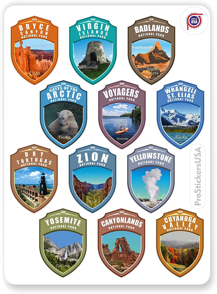 1.4 x 2.0″ Shields Collection Sticker Set – 62 National Parks USA ...