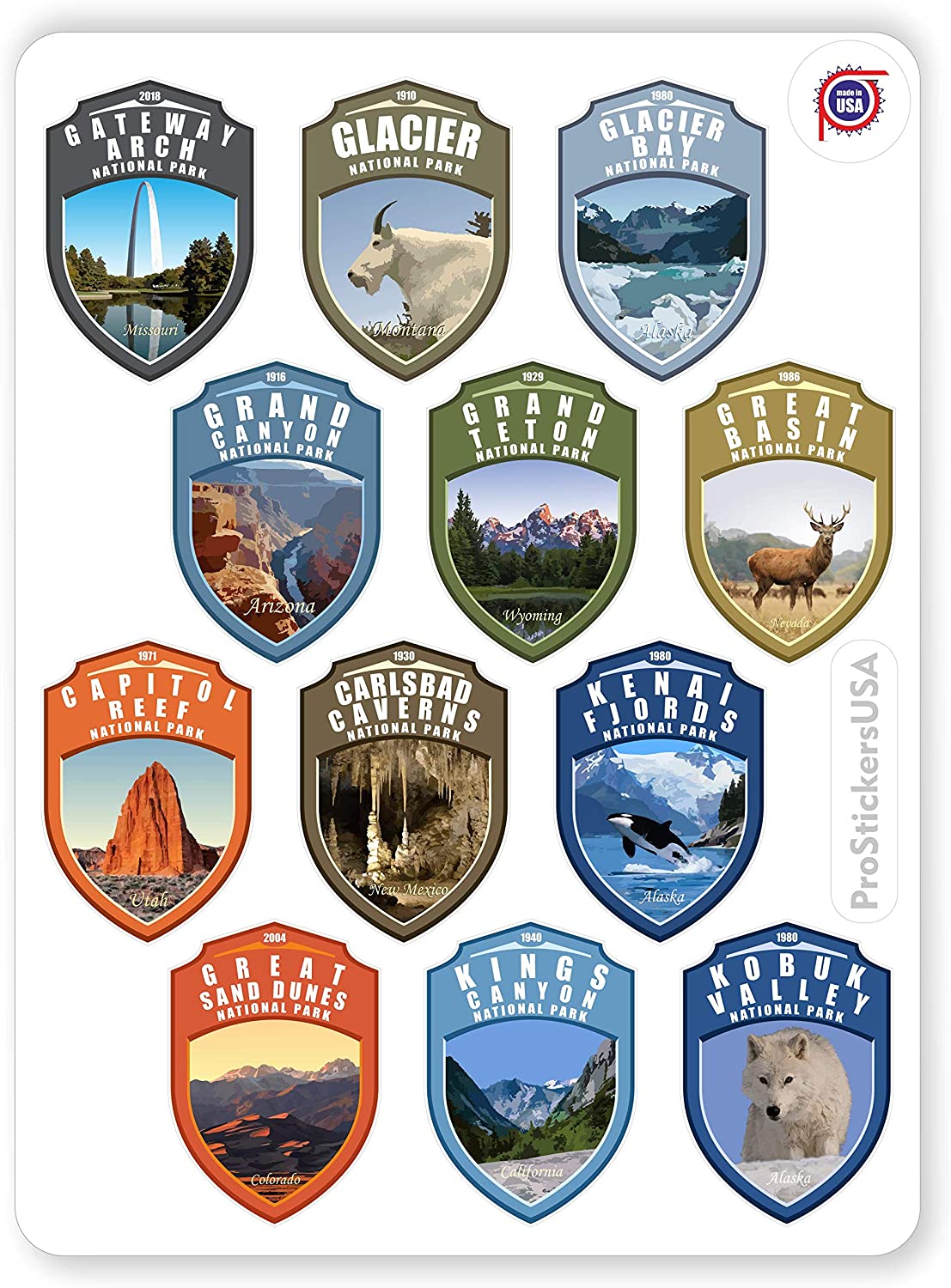 1.4 x 2.0″ Shields Collection Sticker Set – 62 National Parks USA ...
