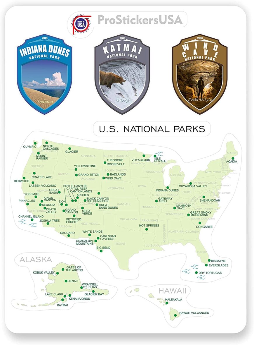 1.4 x 2.0″ Shields Collection Sticker Set – 62 National Parks USA ...
