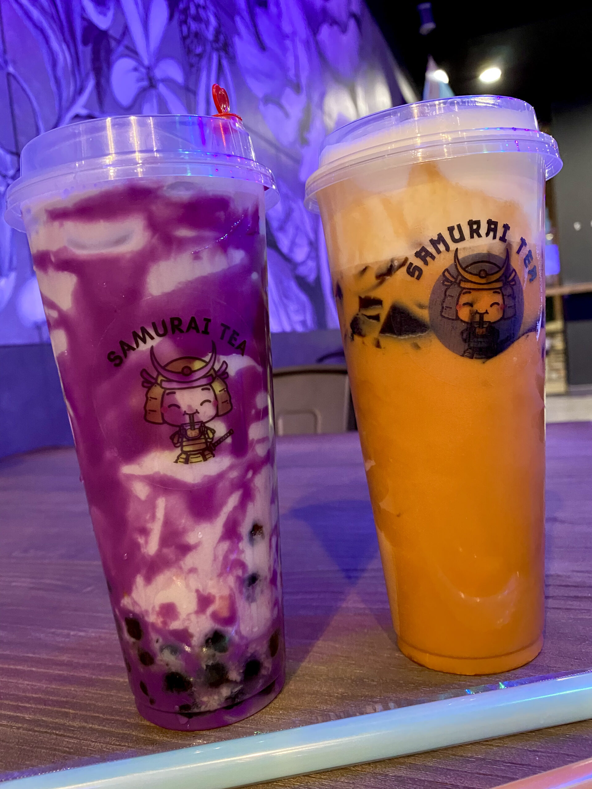 “Sasuke” Ube Swirl Taro Milk Tea and Thai Milk Tea with Cheese Foam and ...