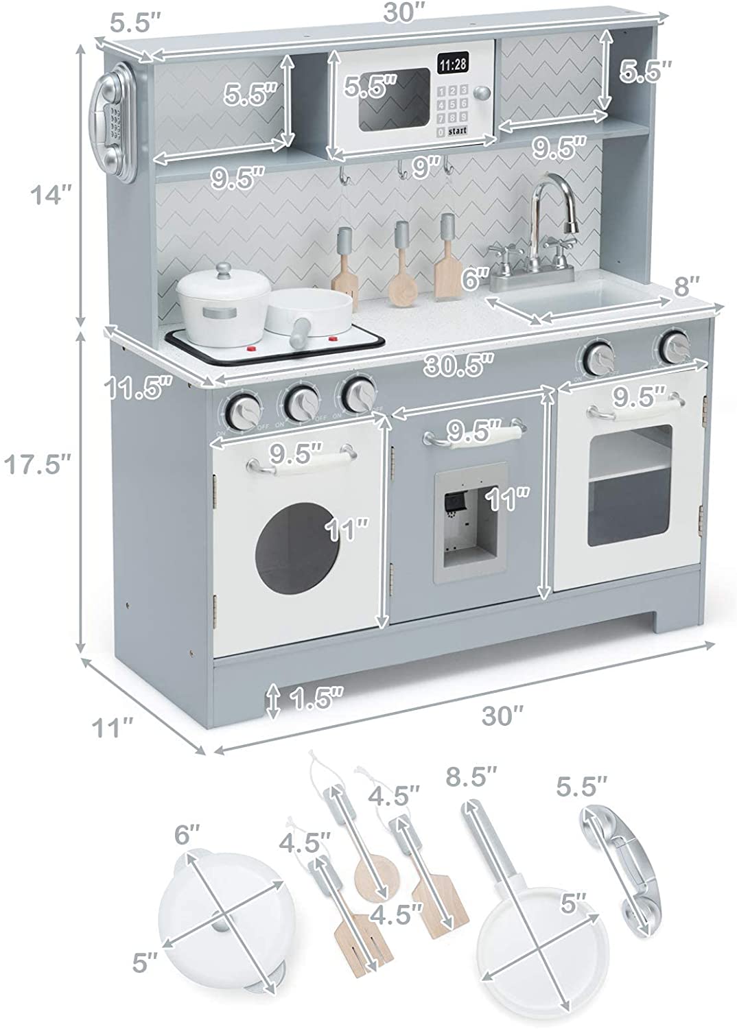 HONEY JOY Kids Kitchen Playset, Wooden Pretend Play Kitchen Set for ...